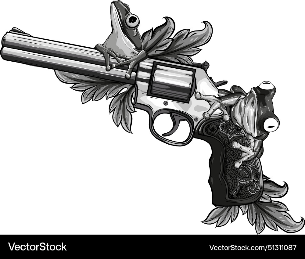 Of monochrome revolver with Royalty Free Vector Image