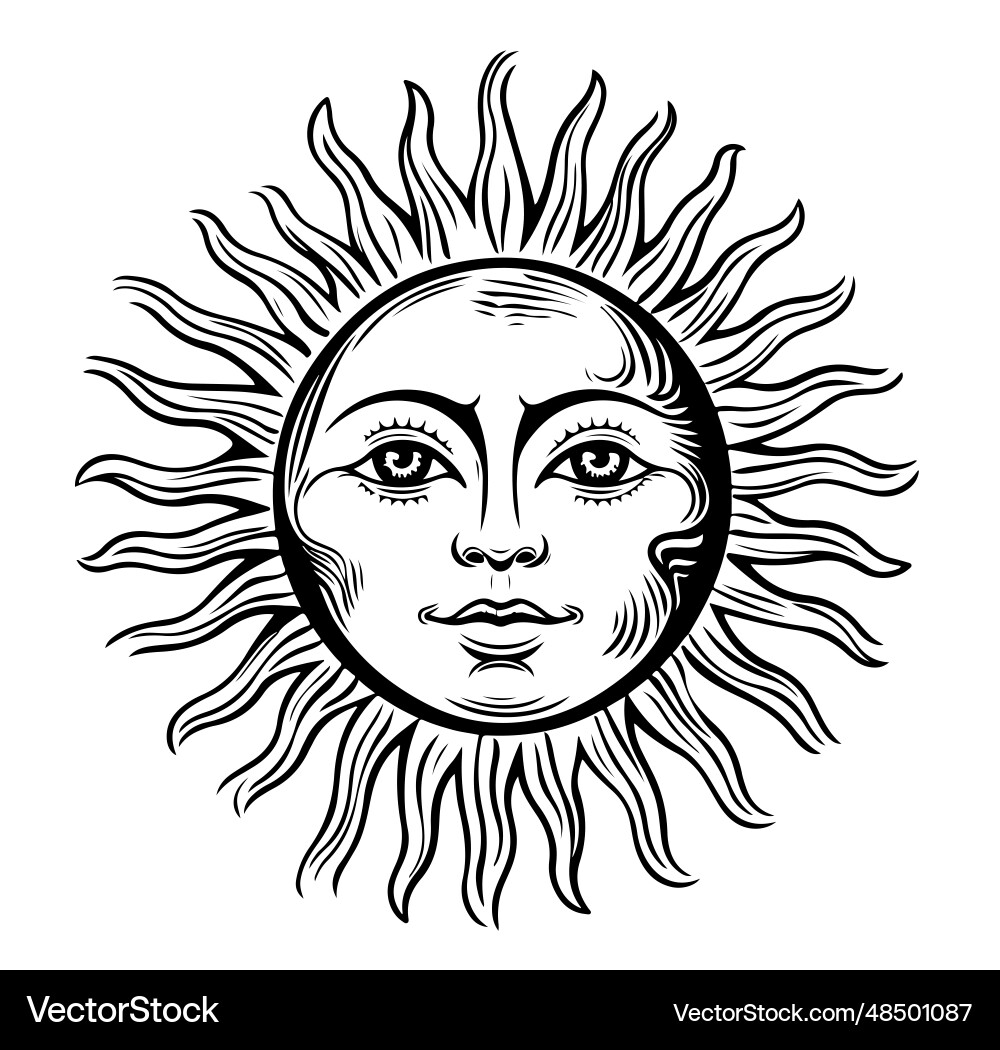 Sun face sketch hand drawn in graphic Royalty Free Vector