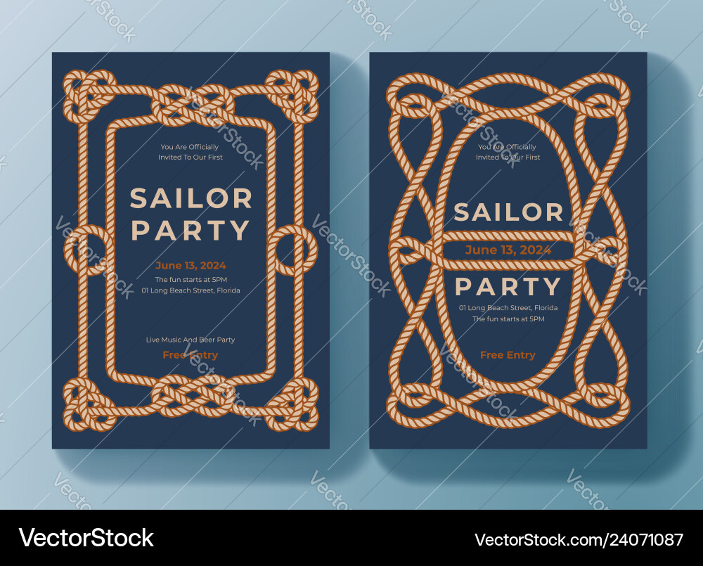 Two nautical templates rope frame border graphic Vector Image