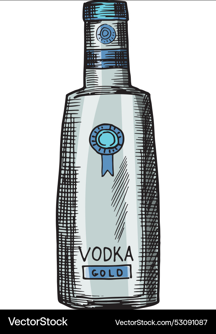 Vodka bottle engraving hand drawn alcohol drink Vector Image