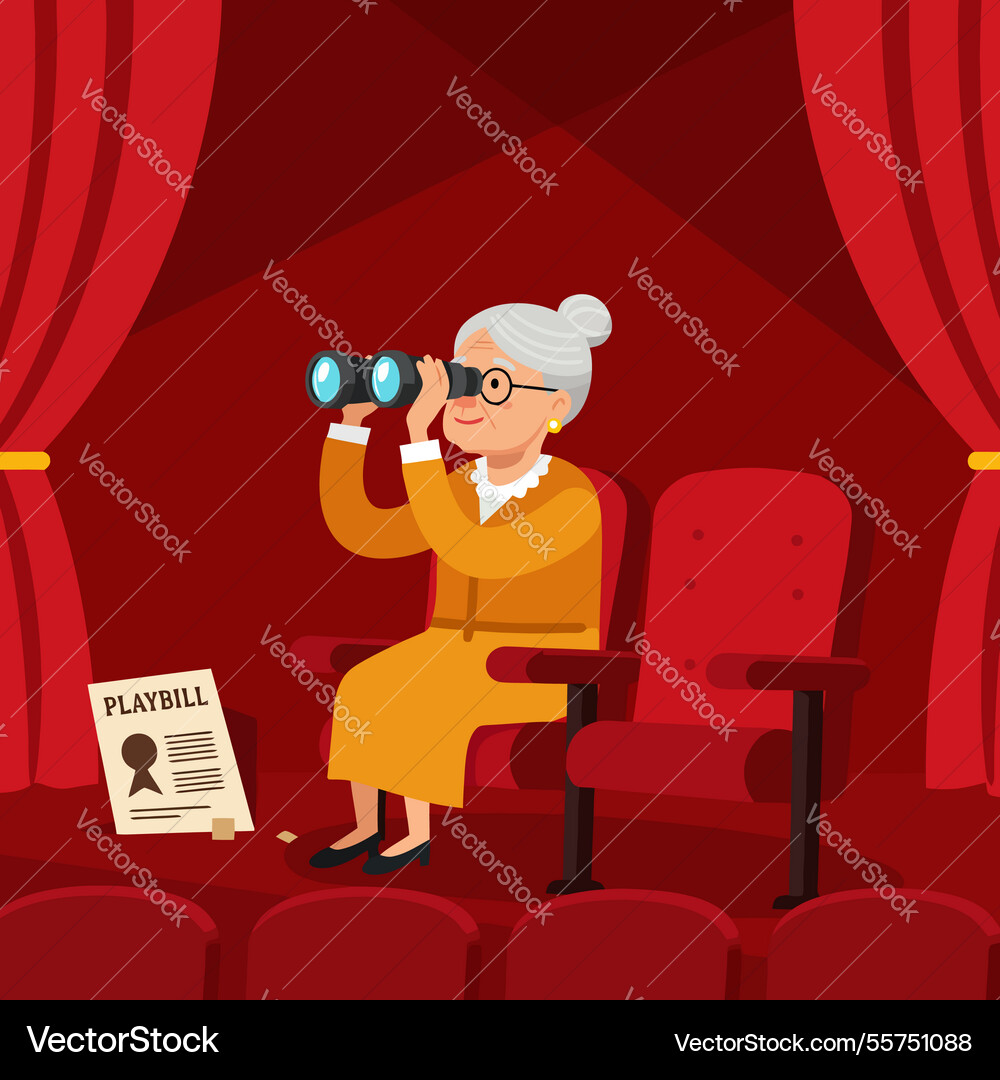 Woman watching performance through binoculars Vector Image