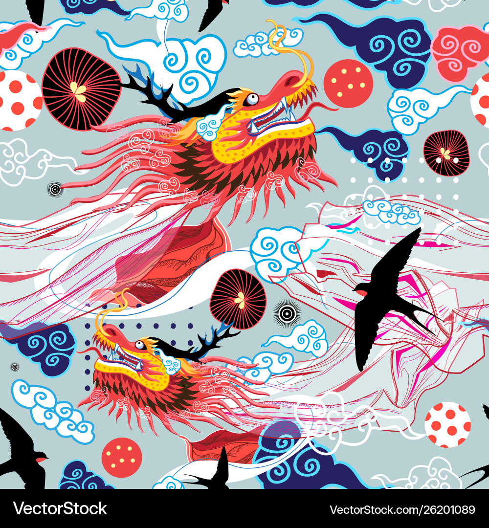 Beautiful bright chinese pattern with dragons Vector Image