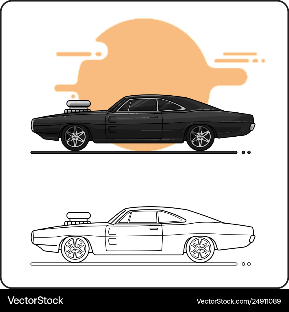 Black retro cars side view Royalty Free Vector Image
