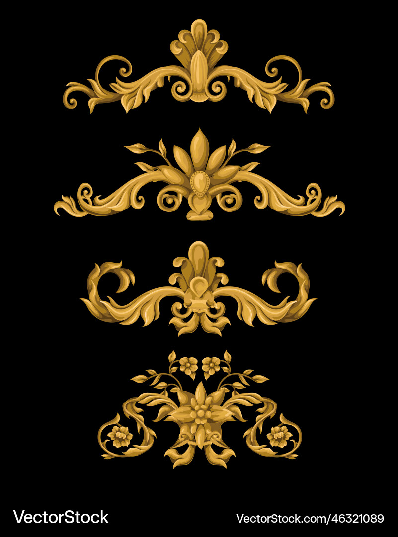 Gold Baroque Floral Ornaments Royalty Free Vector Image
