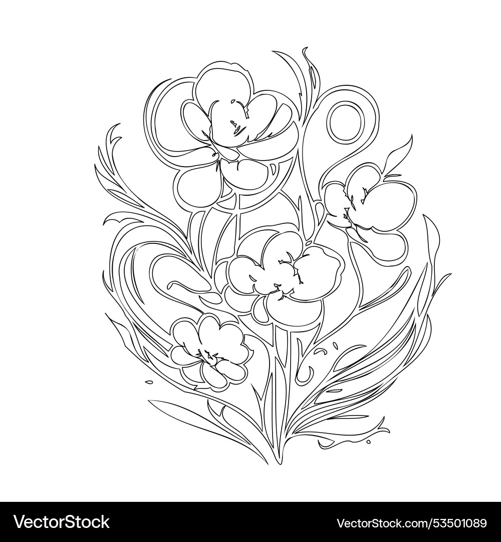 Marigold spiral outline sketch Royalty Free Vector Image