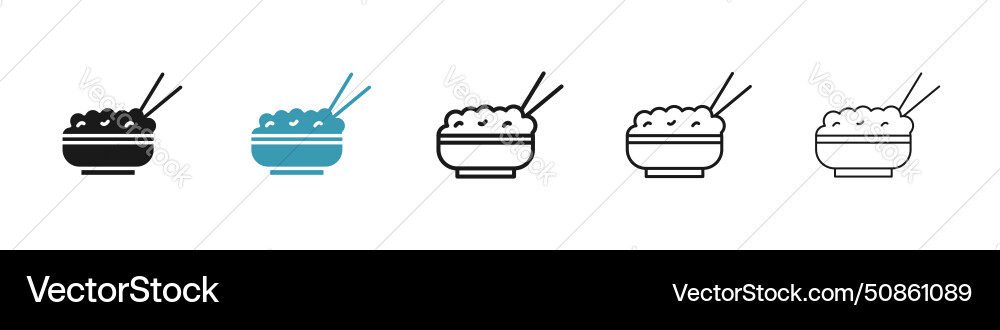 Rice bowl icon set chinese cooked Royalty Free Vector Image