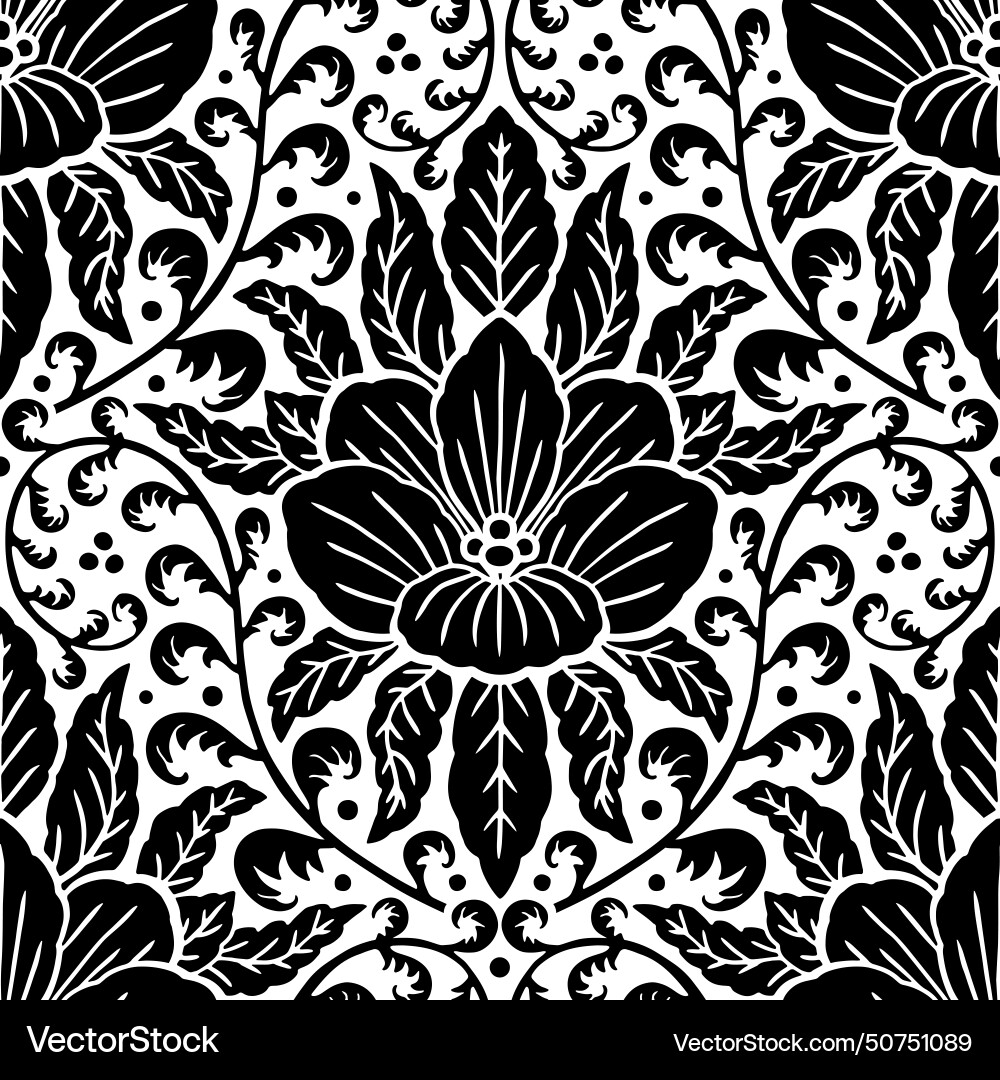 Seamless black damask pattern on a white Vector Image