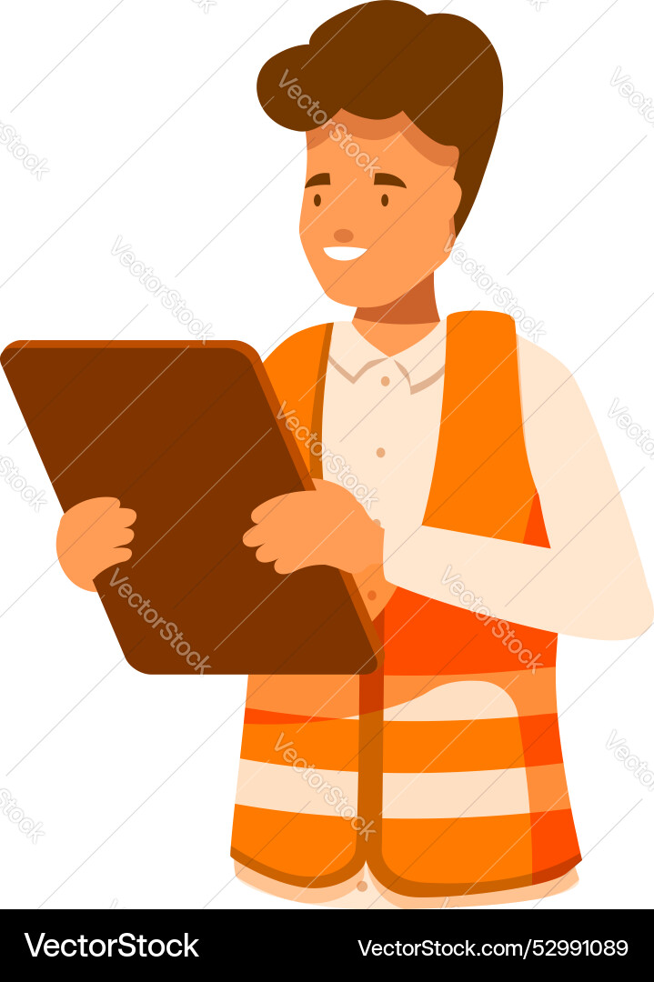 Smiling warehouse worker holding a clipboard Vector Image