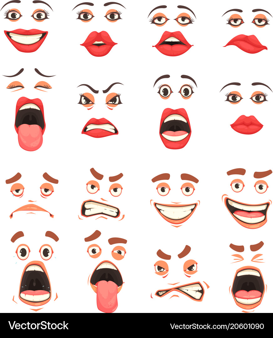 Cartoon cute mouth set Royalty Free Vector Image