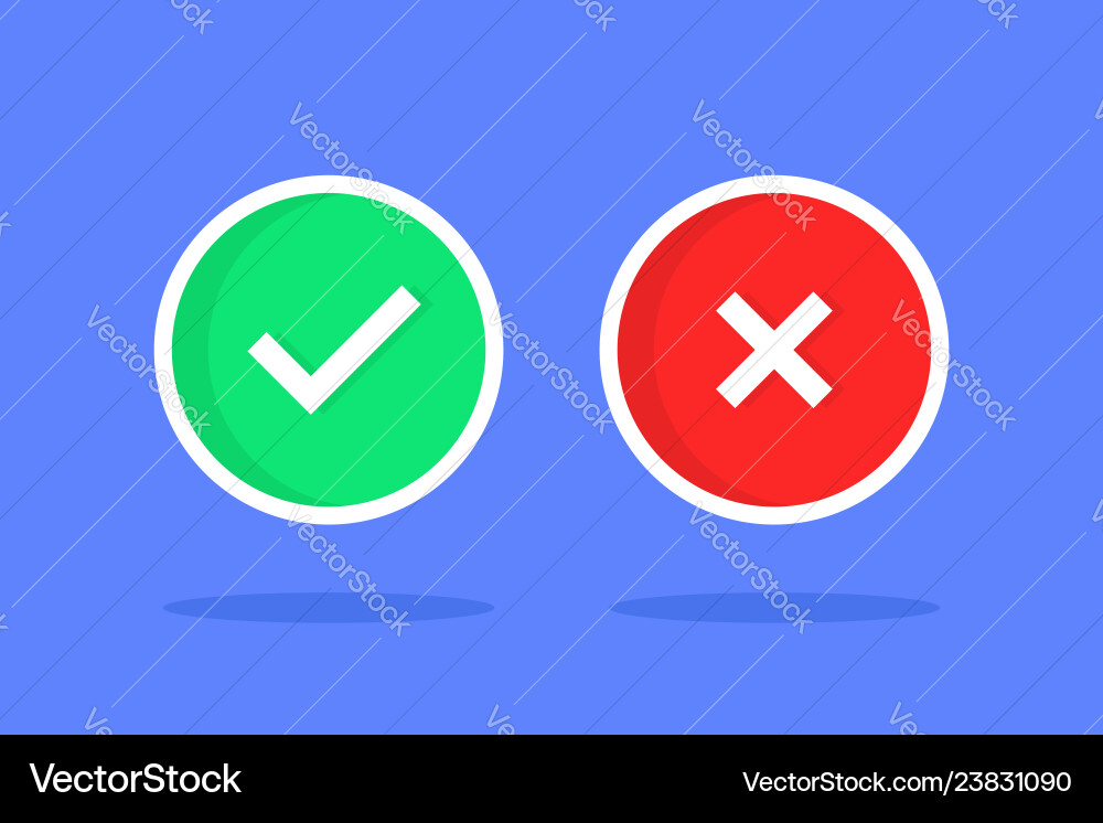 Color check marks with x and tick Royalty Free Vector Image