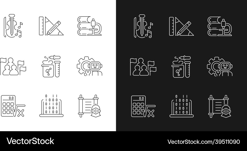 Different types of school subjects linear icons Vector Image