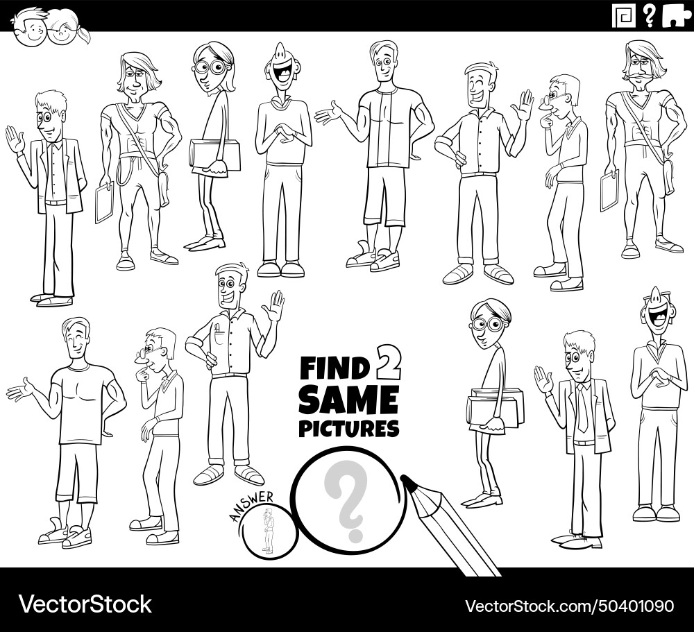 Find two same cartoon men characters activity Vector Image
