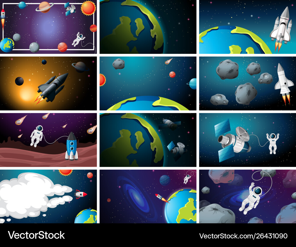 Huge space scene set Royalty Free Vector Image