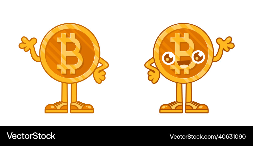 Simple flat bitcoin cartoon mascot characters Vector Image