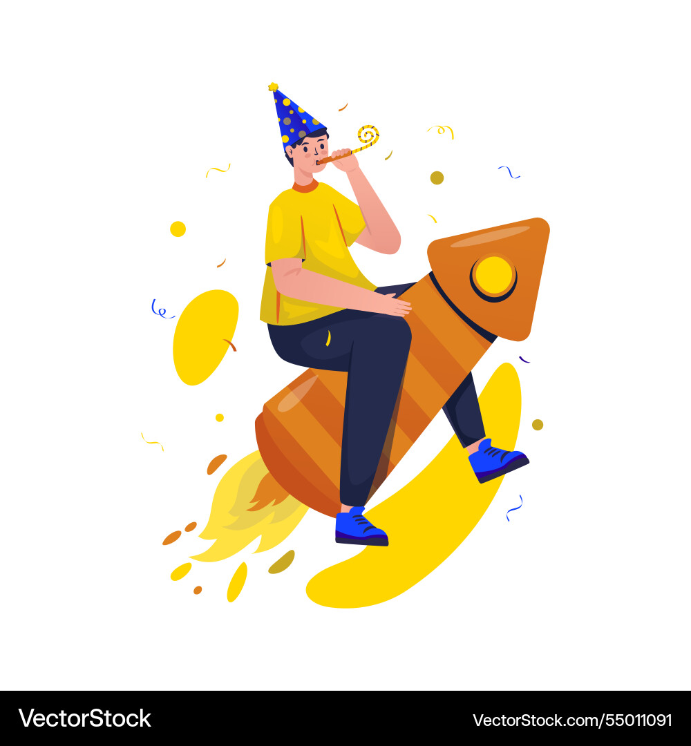A man riding firework new year celebration Vector Image
