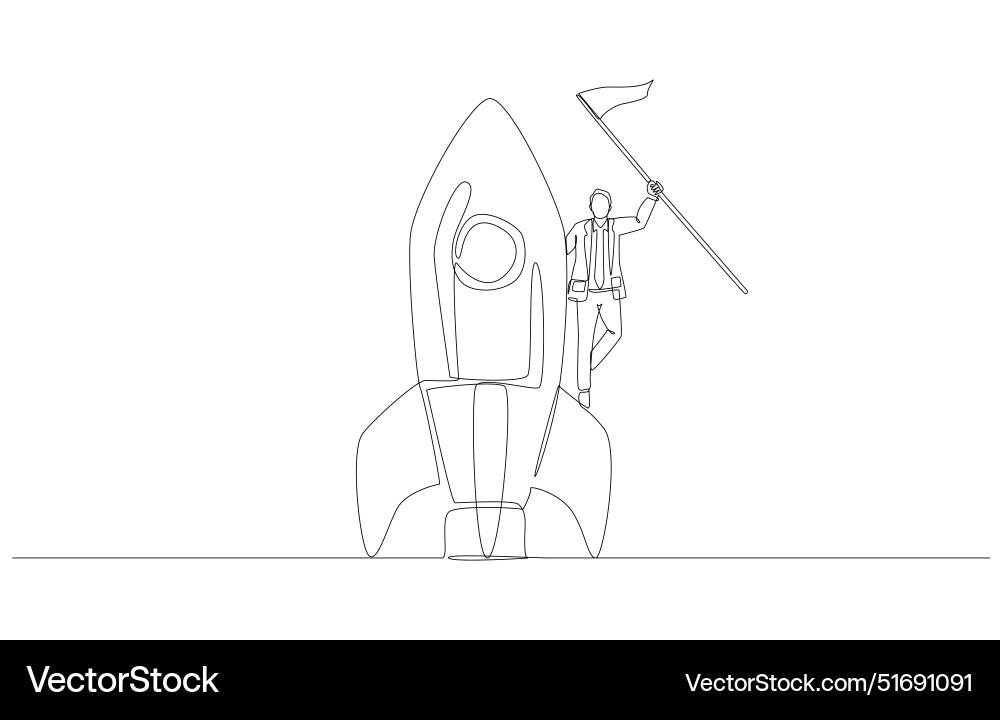Businessman raising flag on rocket Royalty Free Vector Image