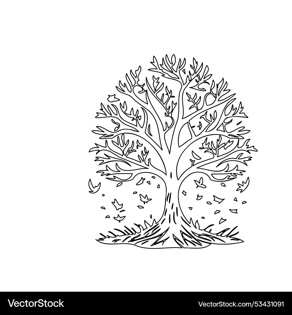 Haunted tree outline sketch Royalty Free Vector Image