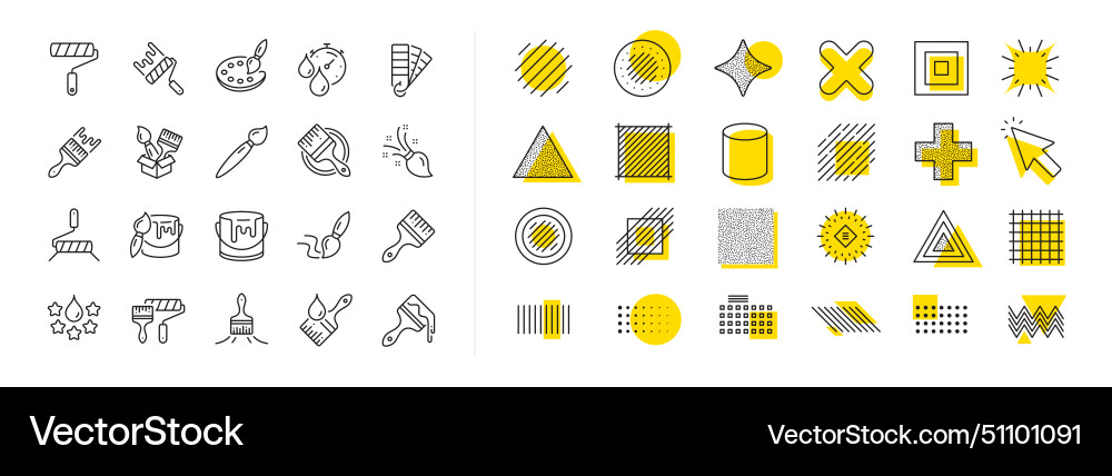 Paint brushes line icons color palette tin Vector Image