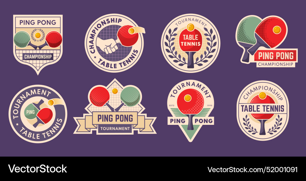 Ping pong sport badges or emblems for table Vector Image