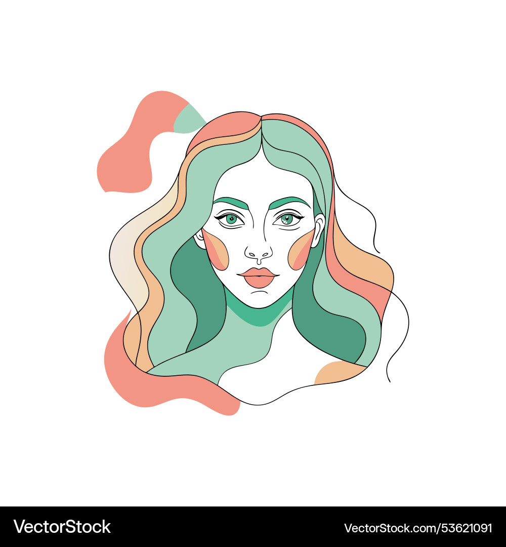 Single-line face art with abstract overlays Vector Image