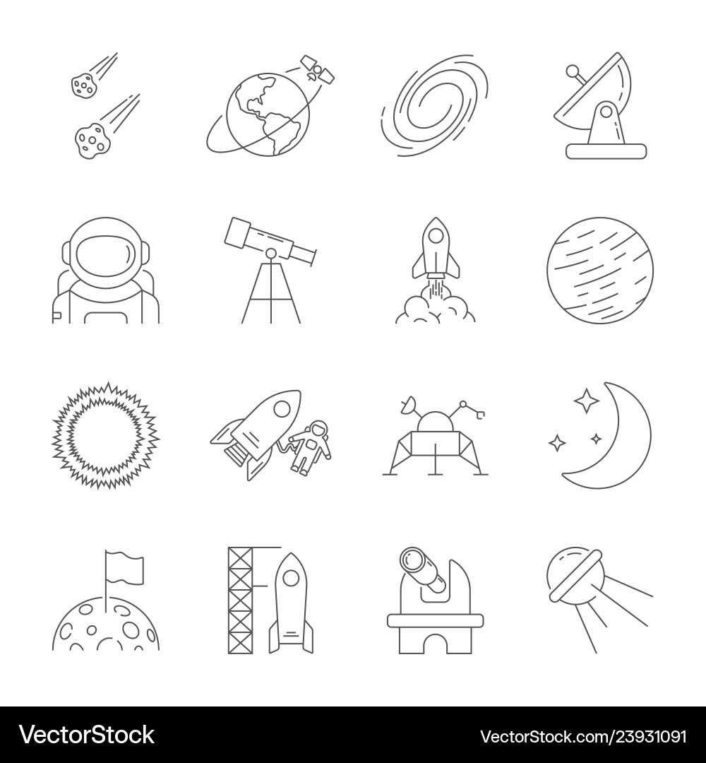 Space icons astronomy theme outline style Vector Image