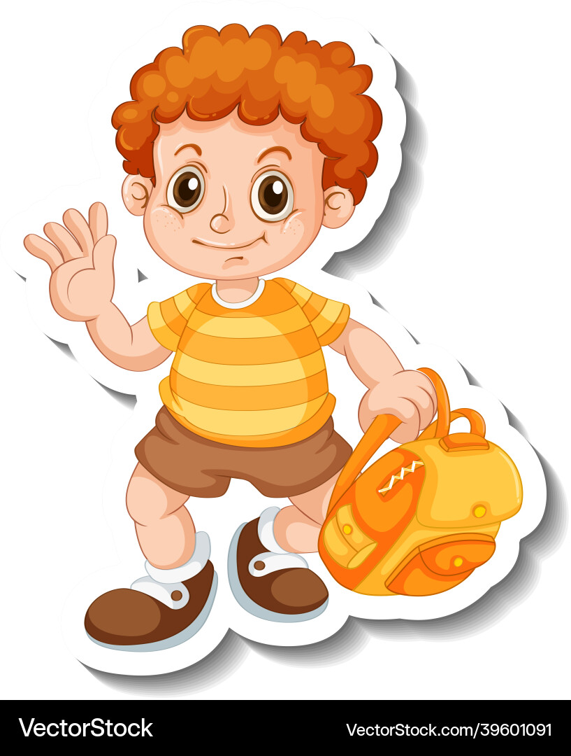 Sticker template with a student boy cartoon Vector Image