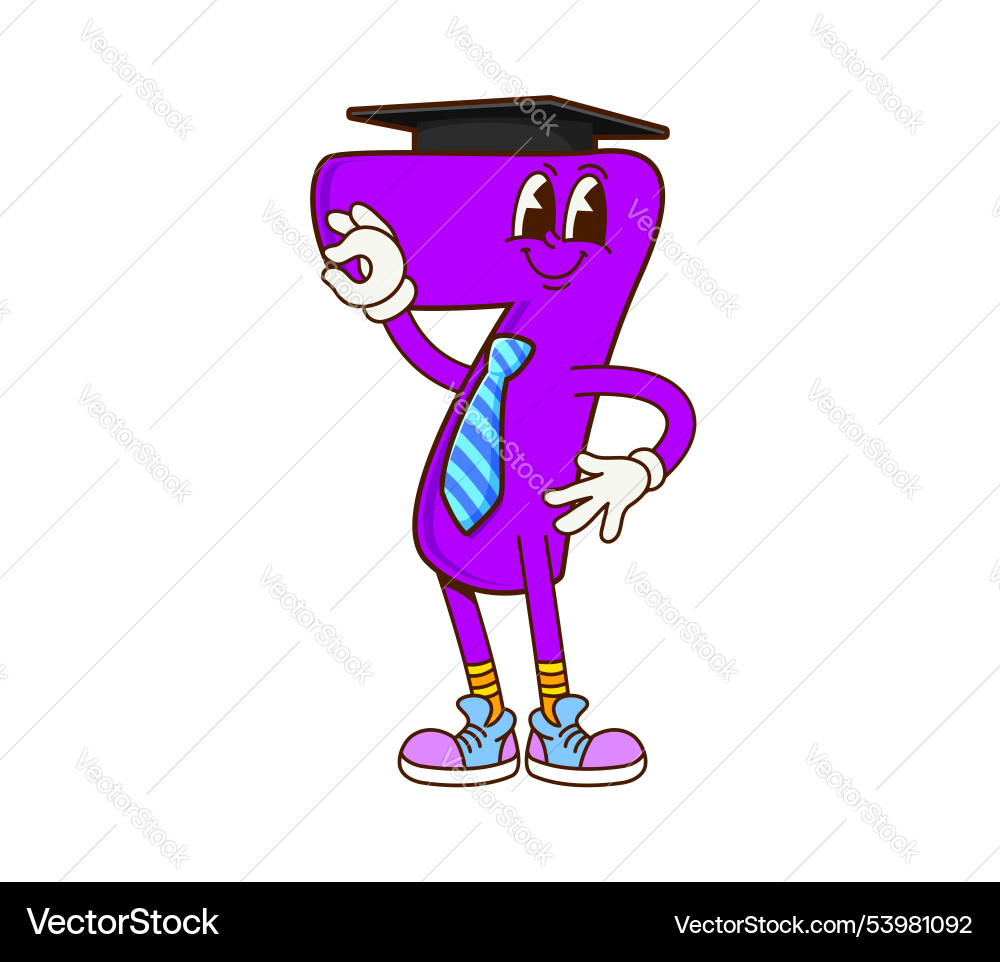 Cartoon math number seven groovy digit character Vector Image