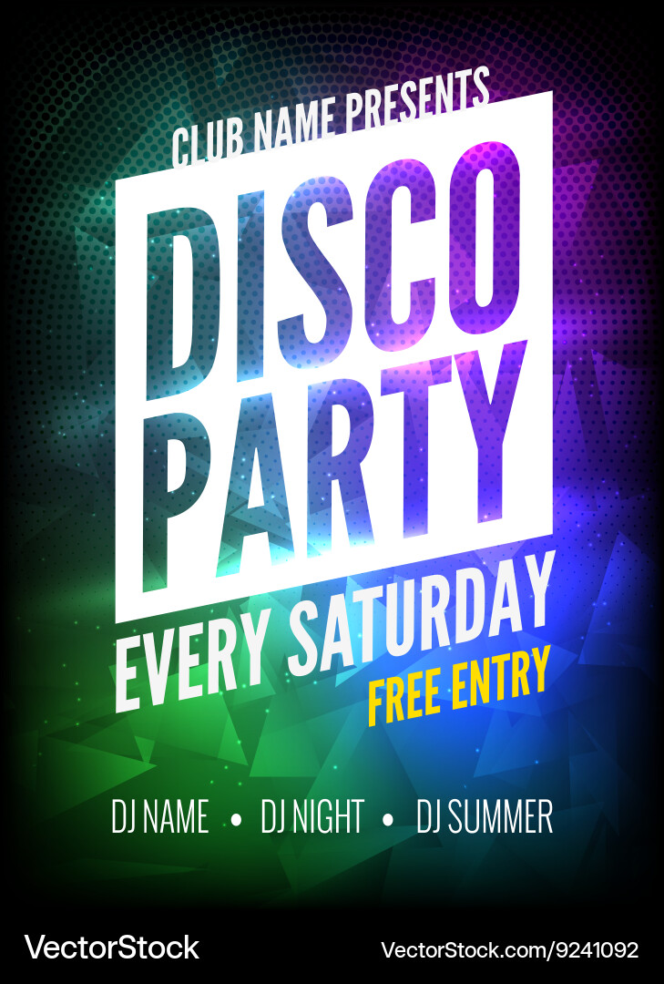 Disco party poster template night dance Royalty Free Vector