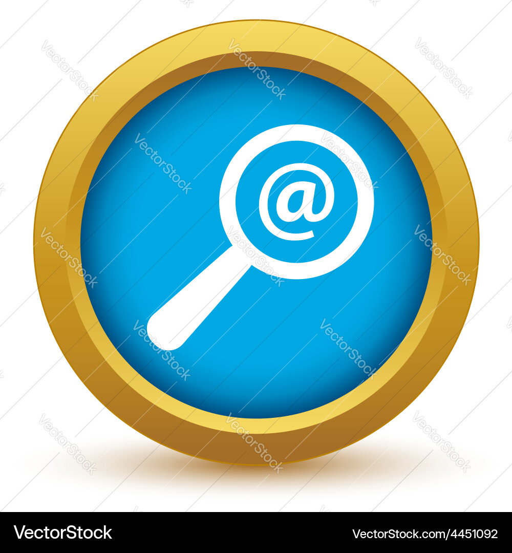 Gold search mail icon Royalty Free Vector Image