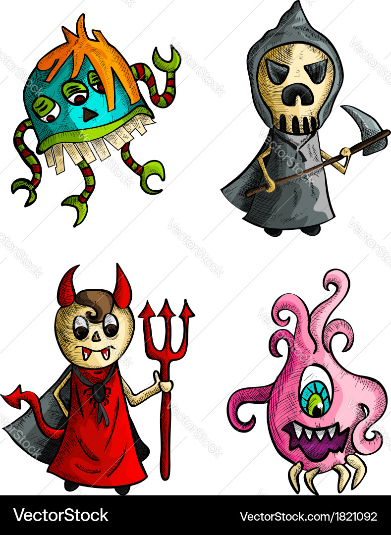Halloween isolated sketch style creatures Vector Image