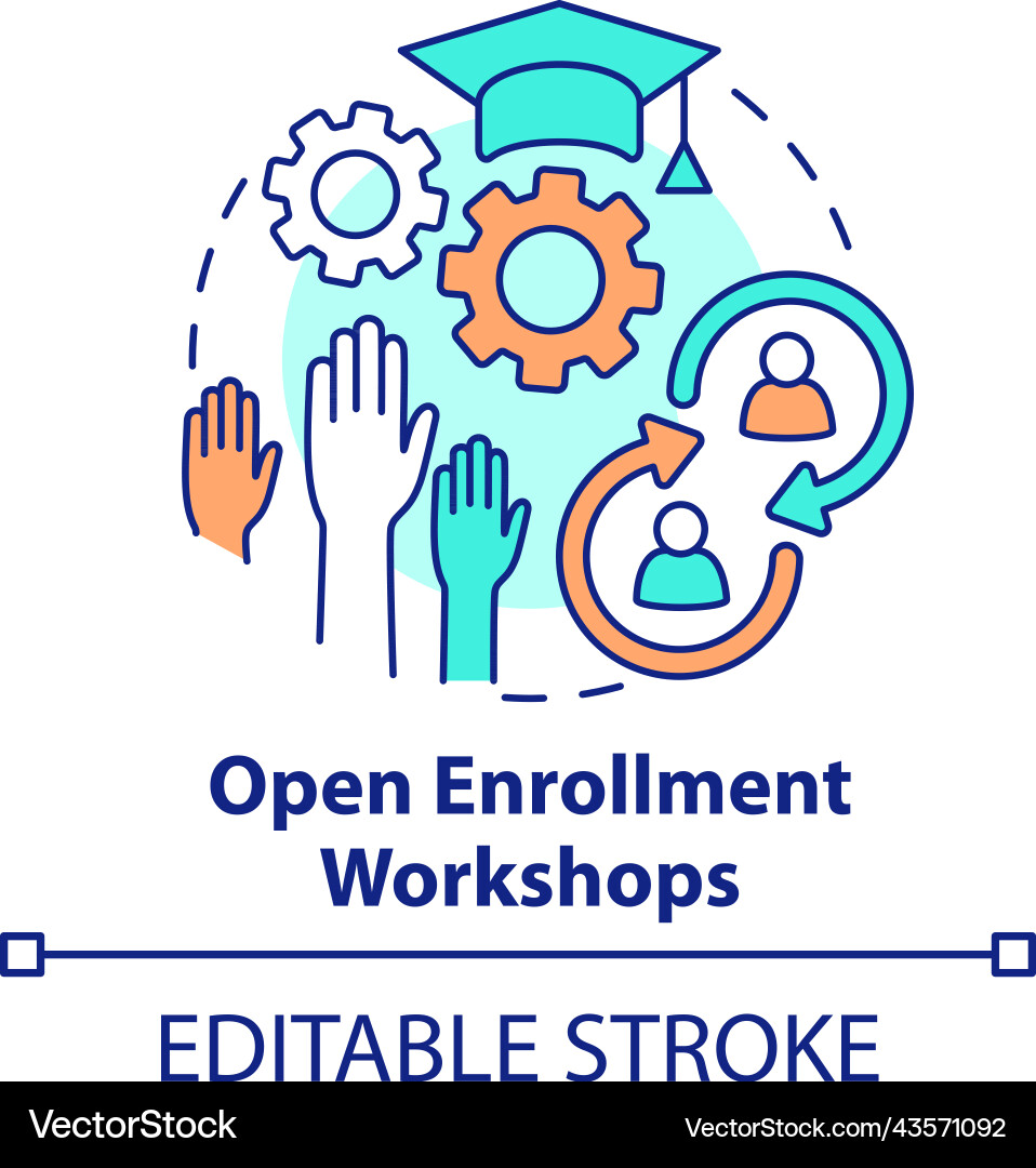 Open enrollment workshops concept icon Royalty Free Vector