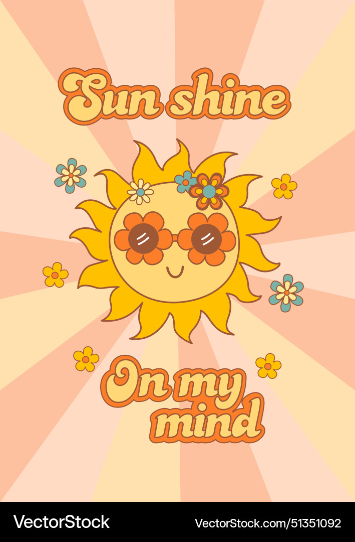 Poster with cute sun and flowers Royalty Free Vector Image
