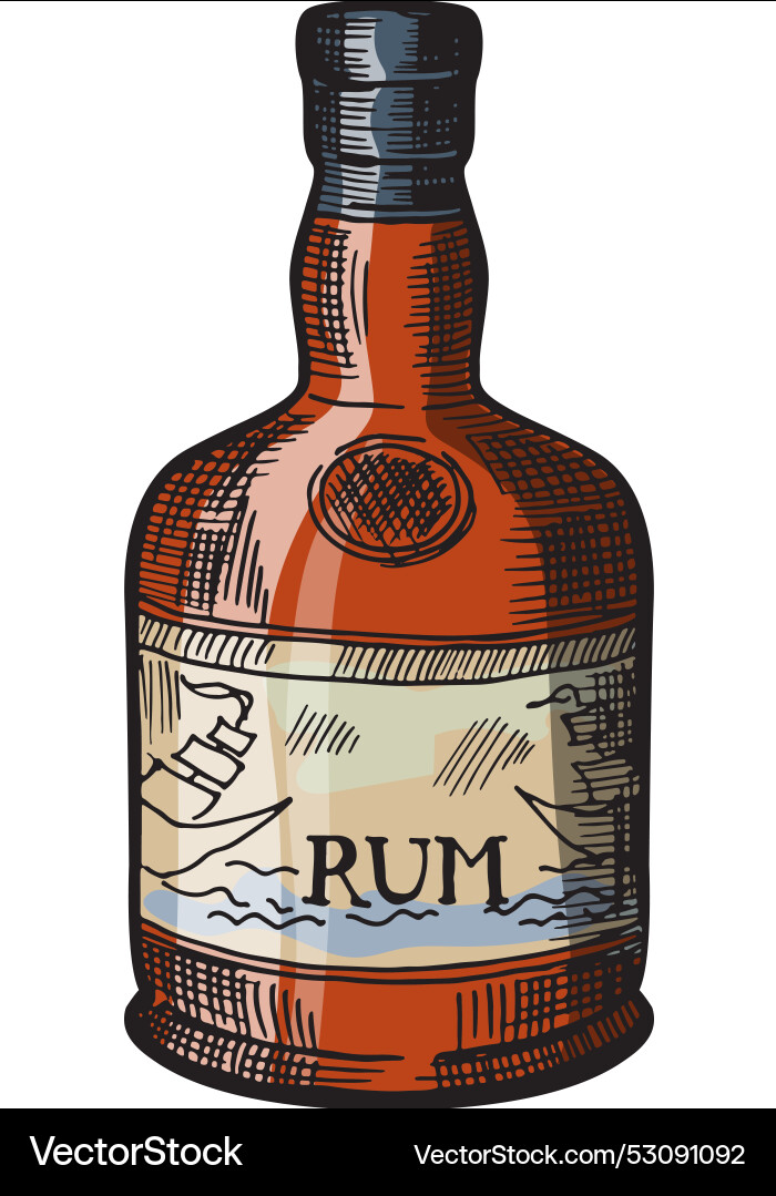 Rum bottle alcohol distillery hand drawn icon Vector Image