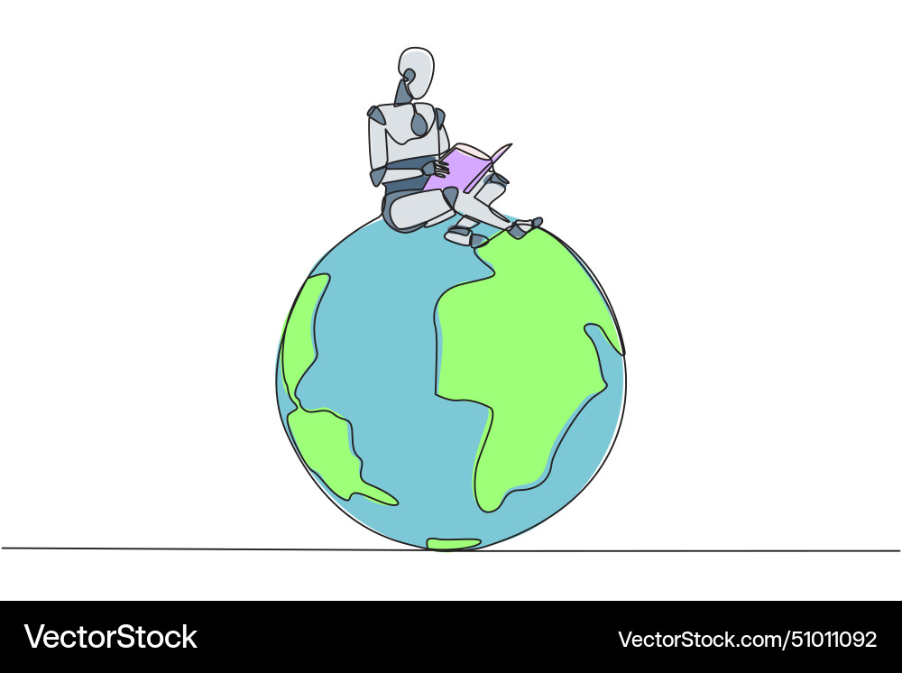 Single one line drawing smart robot sitting Vector Image