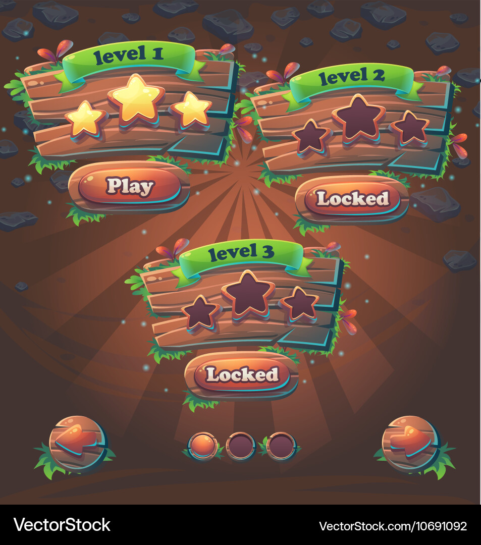 Wooden game user interface window levels Vector Image Wooden game user interface window levels Vector Image