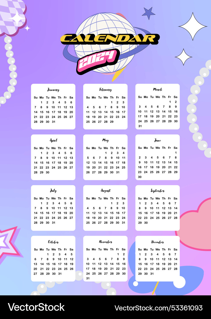 2024 table calendar yearweek start on sunday with Vector Image