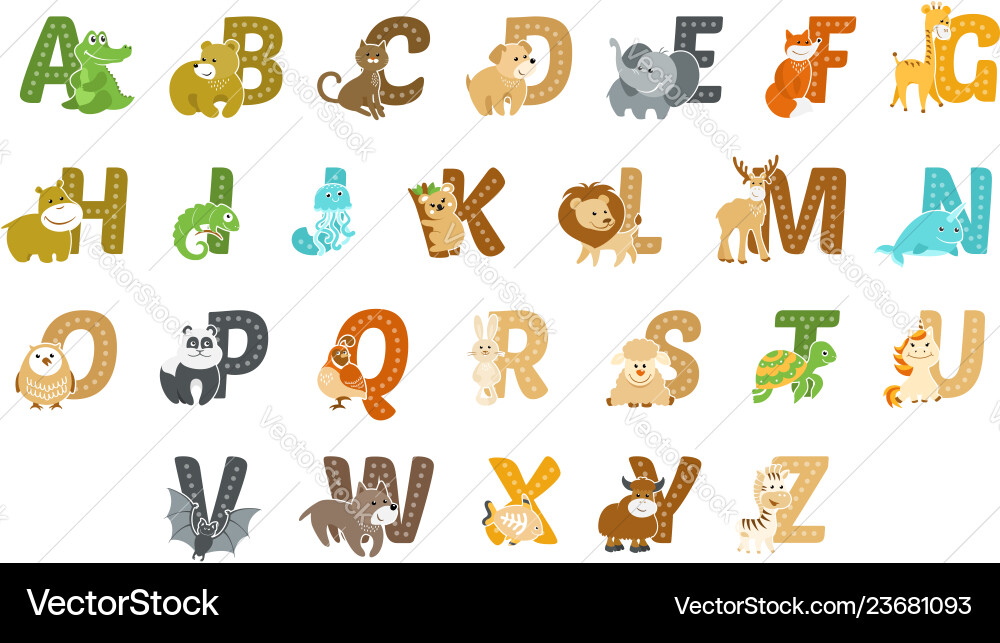 Cute Animal Alphabet Collection Royalty Free Vector Image