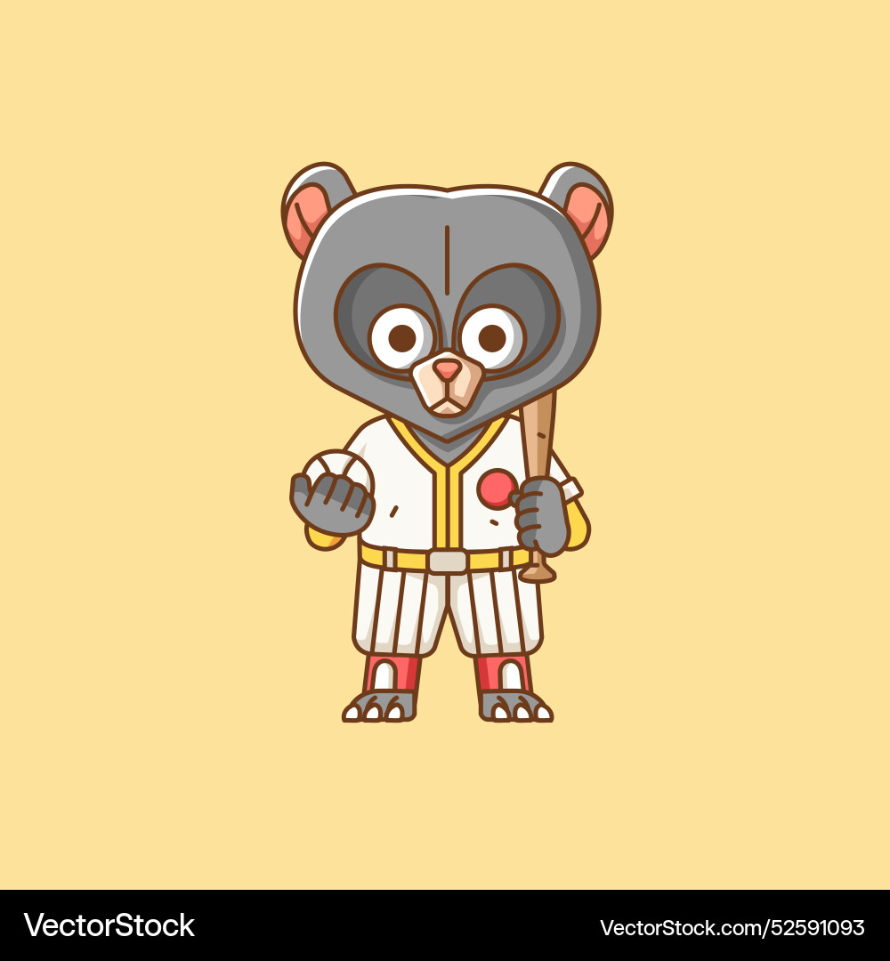 Cute bear baseball player animal kawaii chibi Vector Image