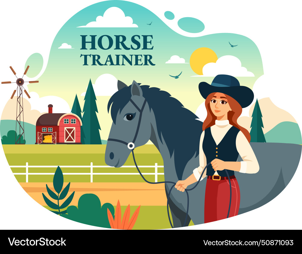 Equestrian sport horse trainer with training Vector Image