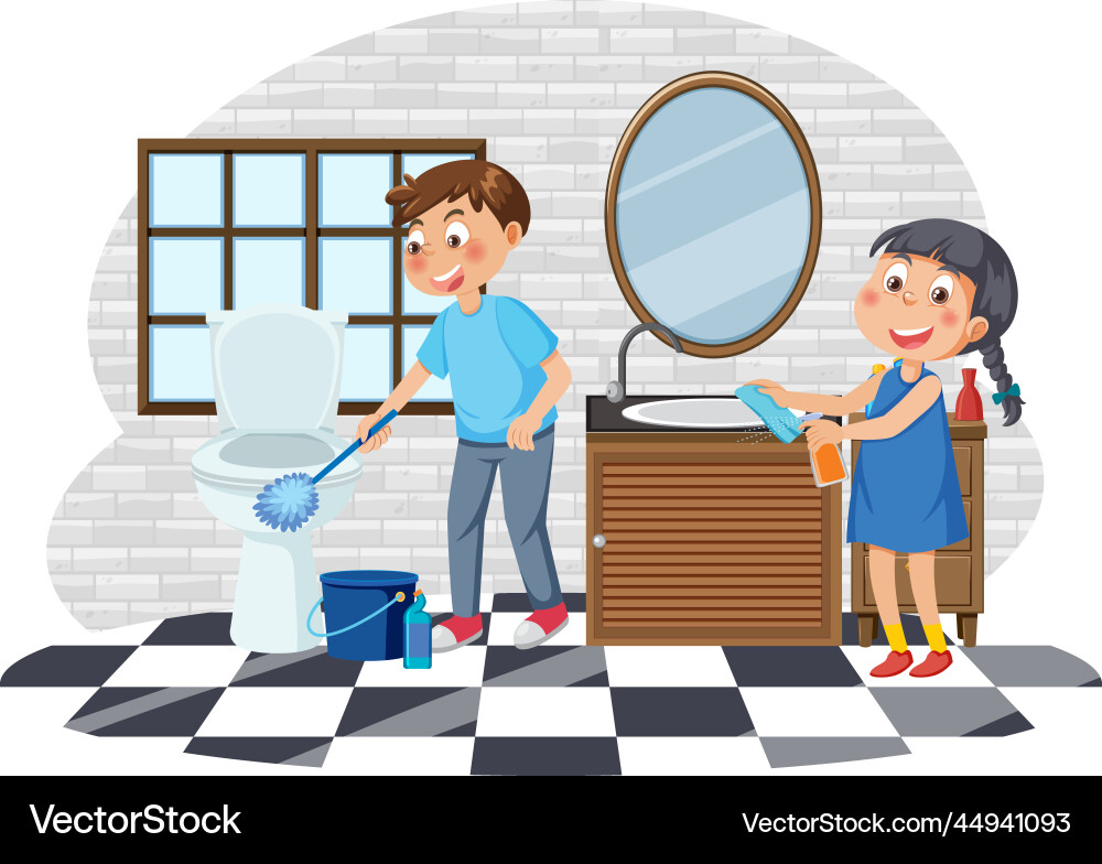 Kids cleaning toilet Royalty Free Vector Image