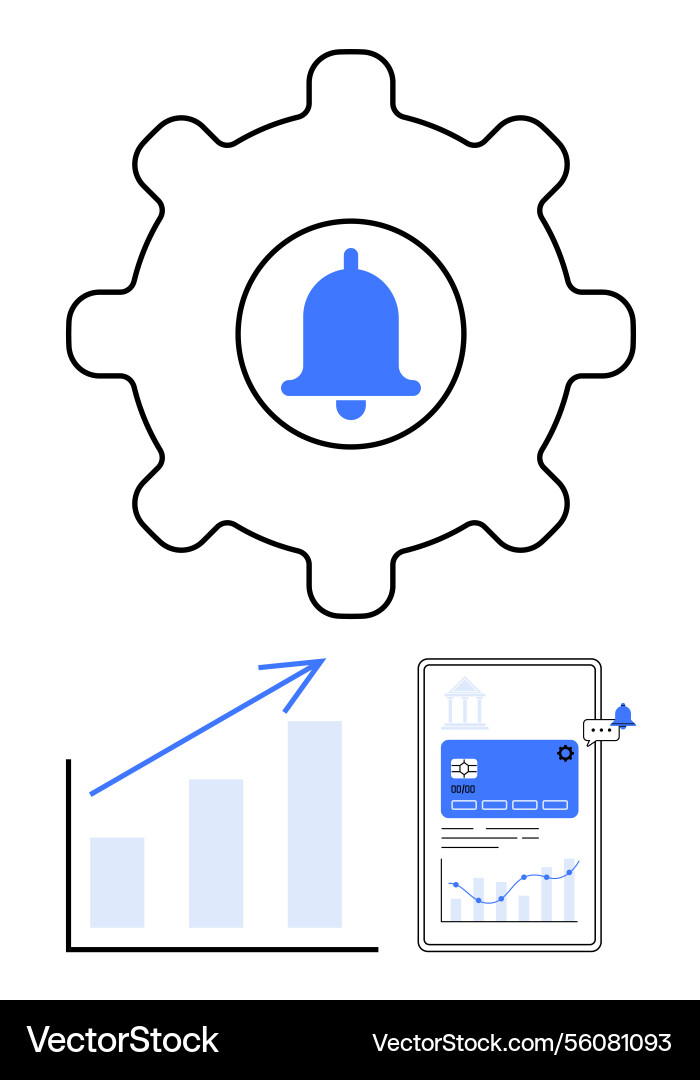 Notification settings with gear growth chart and Vector Image