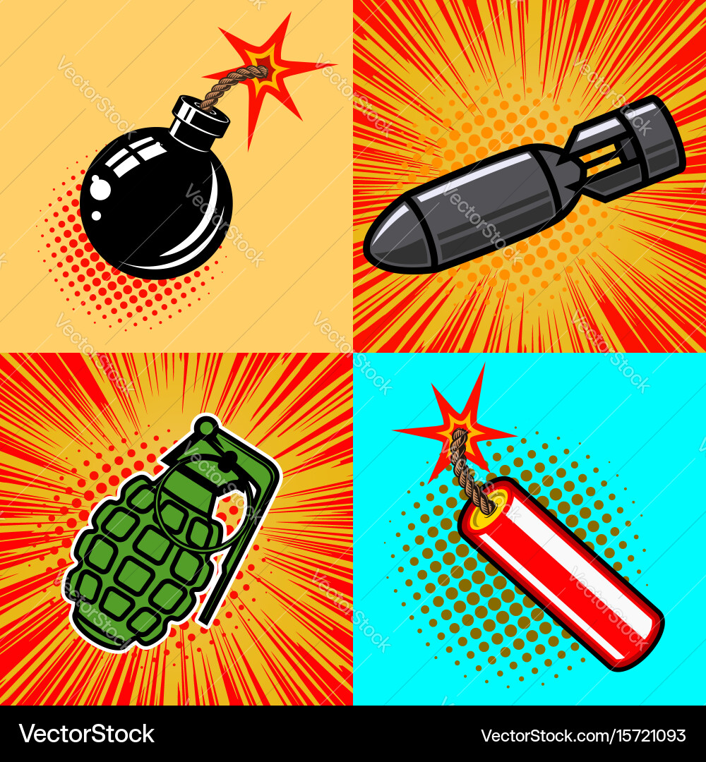 Set of bomb in pop art style Royalty Free Vector Image