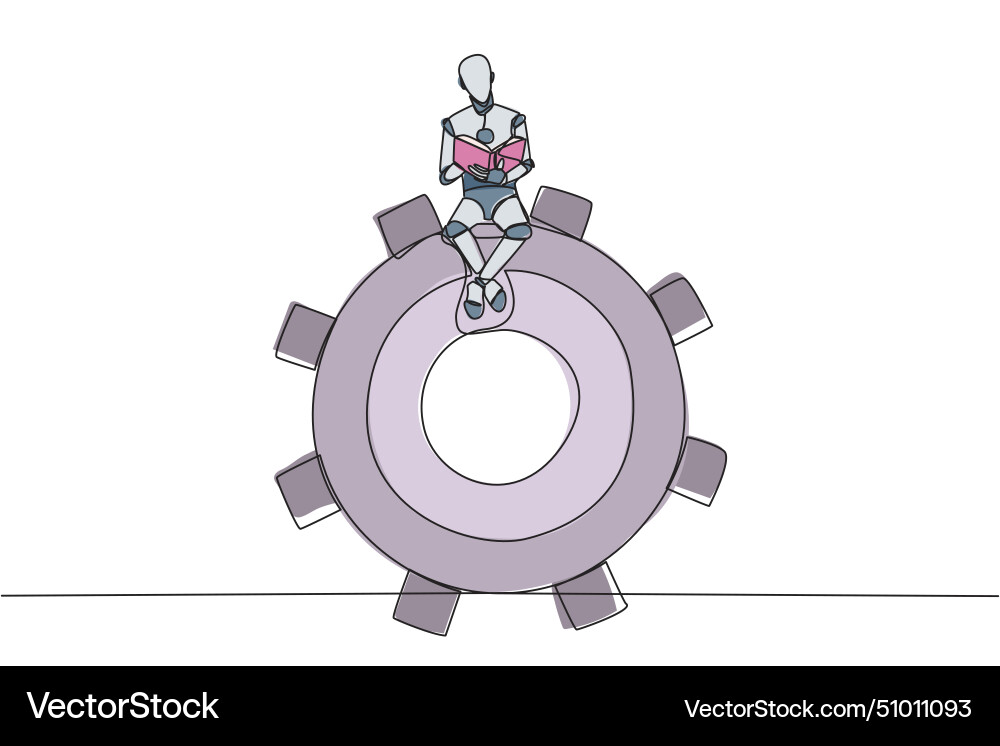 Single continuous line drawing robot artificial Vector Image