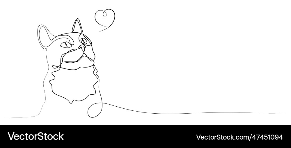 Cat face line drawing and heart Royalty Free Vector Image