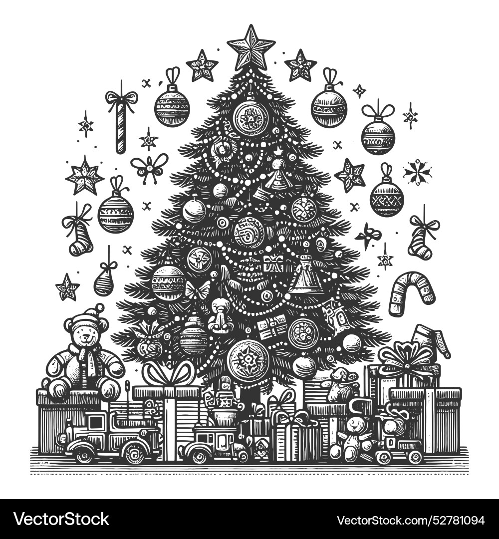 Christmas tree with ornaments Royalty Free Vector Image