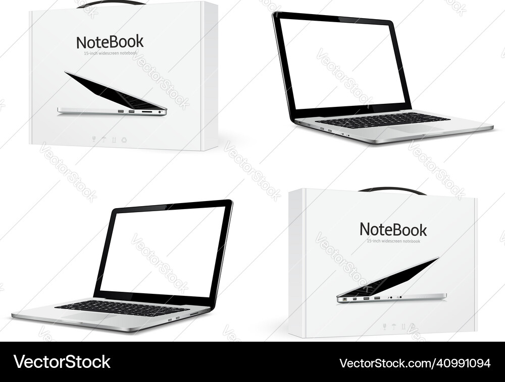 Laptop mock up with cardboard box isolated Vector Image