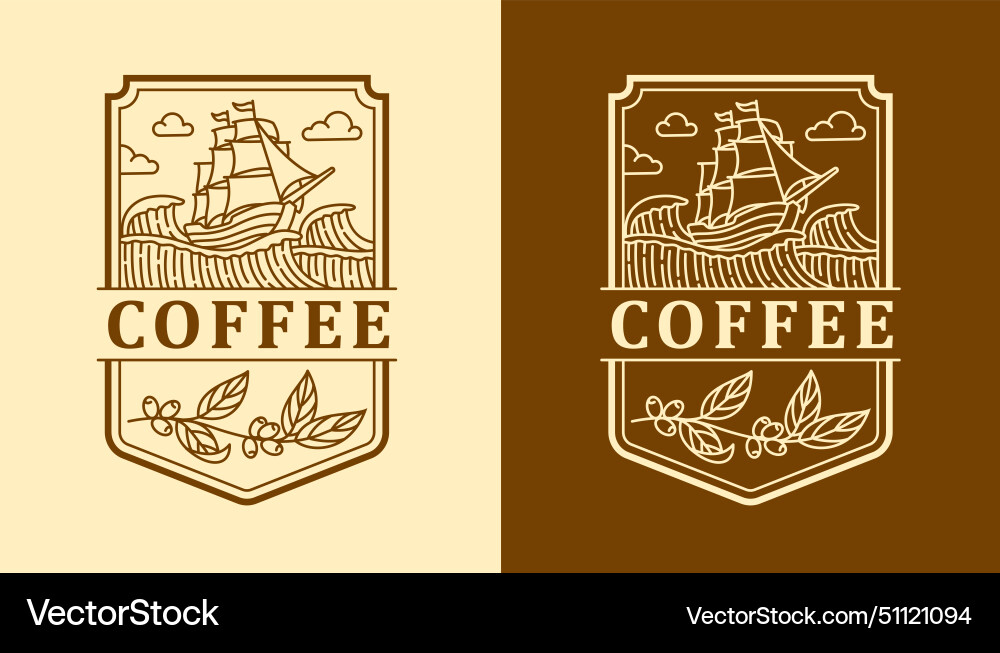Nature coffee line art design template Royalty Free Vector