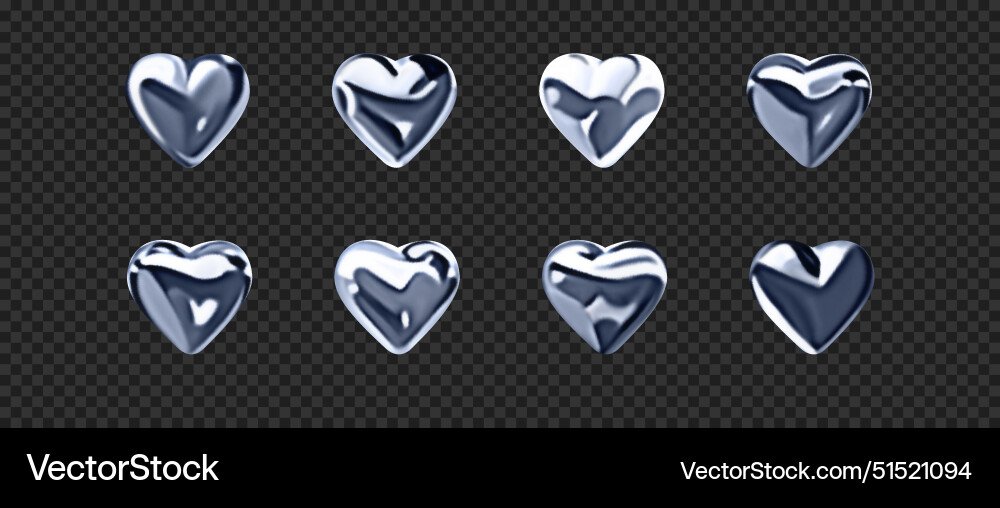 Realistic silver hearts with shiny surface Vector Image