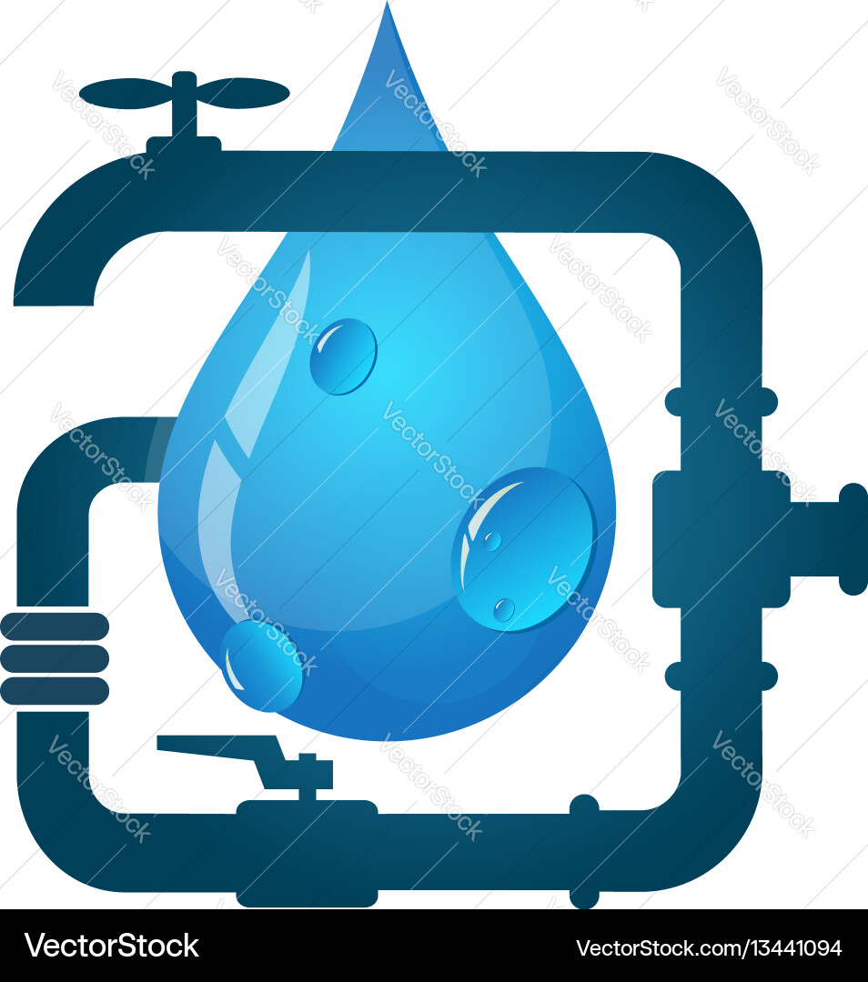Water pipes and drop Royalty Free Vector Image