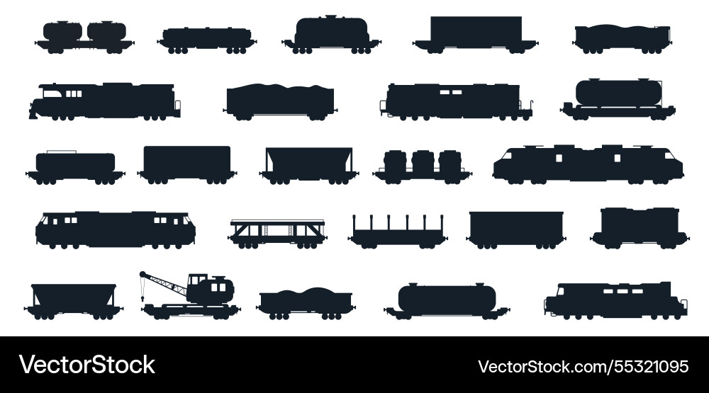 Freight train silhouette black railroad cargo Vector Image